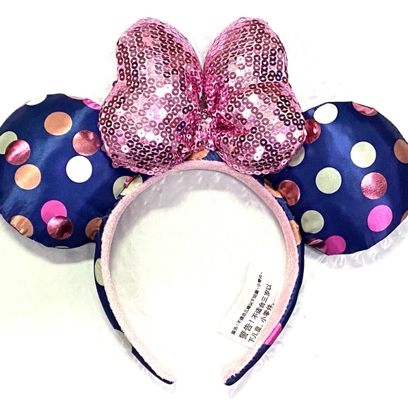 Disney | Accessories | Disney Parks Navy Polka Dot Minnie Ear Headband ...